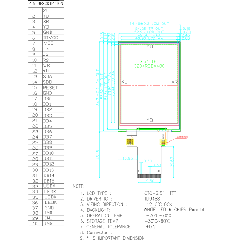3.5 Inch 320x480 Display TFT LCD Display Screen Spi Lcd Interface MCU ...