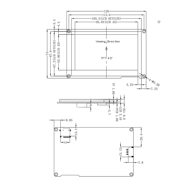 Capacitive Touch 4.3 Inch Lcd Screen HMI Tft Display 480x270 Code Free With Font Image